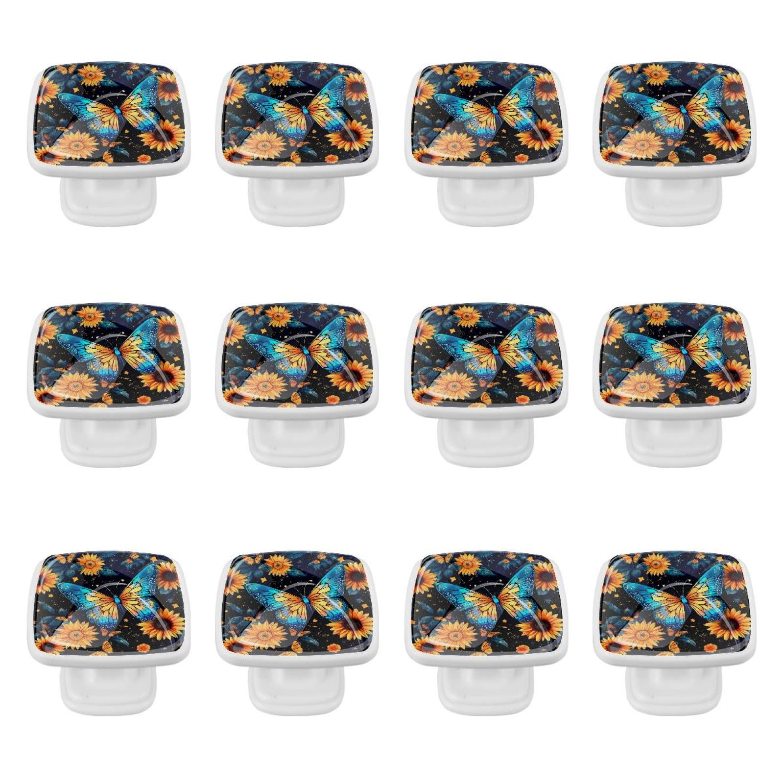 12 PCS Square Cabinet Knobs Starry Night Sunflower Butterfly Drawer ...