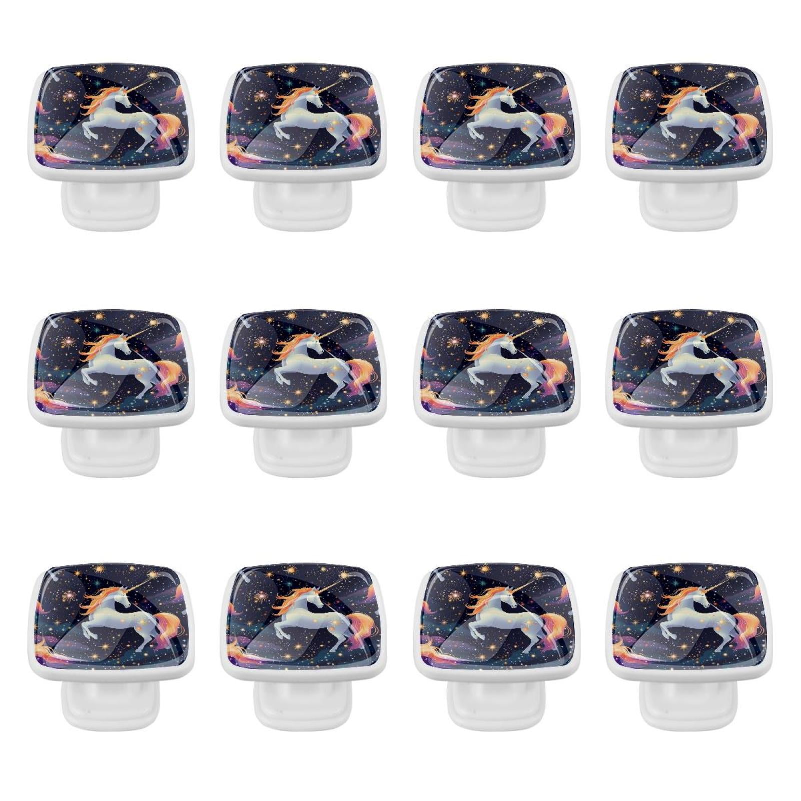 12 PCS Square Cabinet Knobs Starry Unicorn Drawer Handles Pull with ...