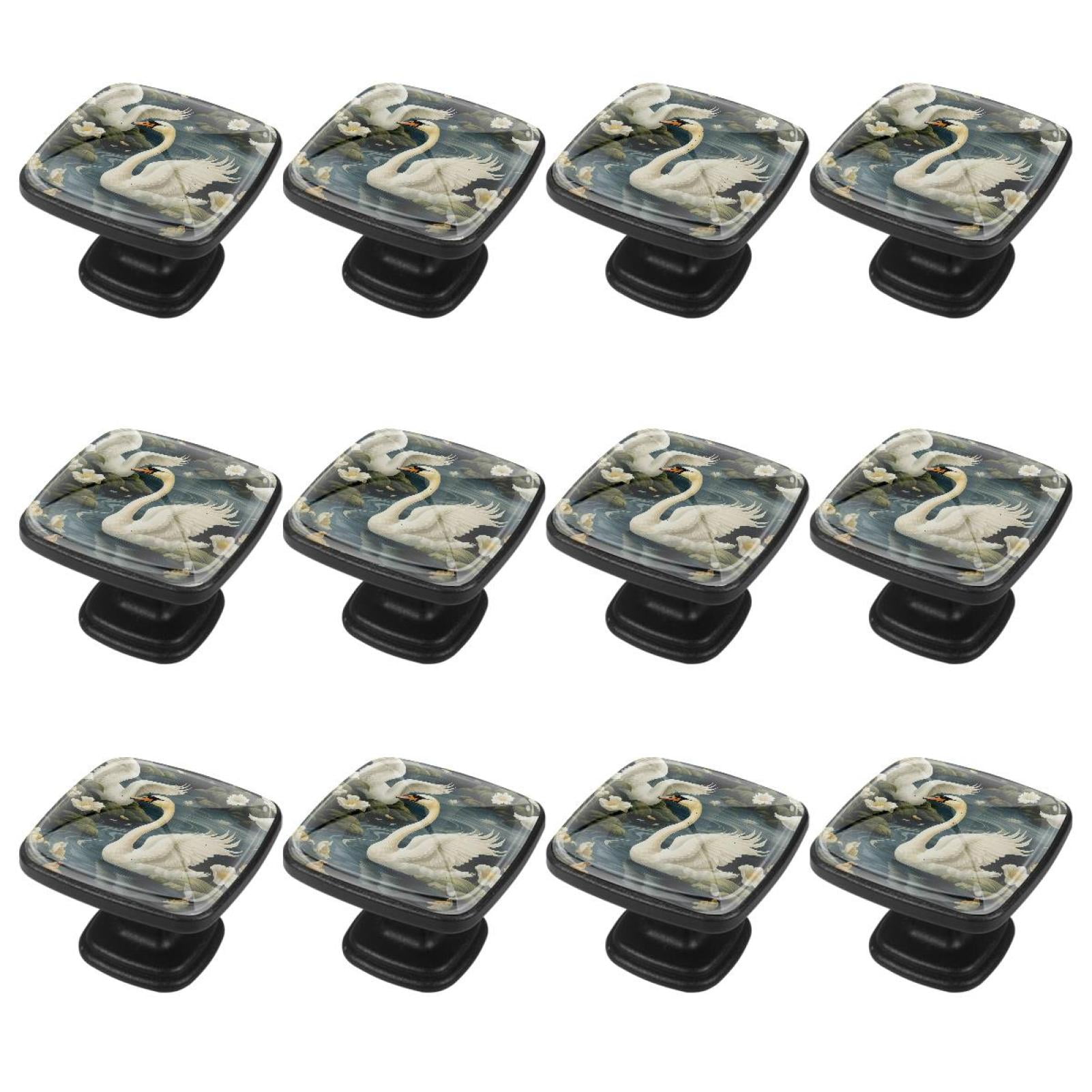 12 PCS Square Cabinet Knobs Swan Drawer Handles Pull with Screws for ...
