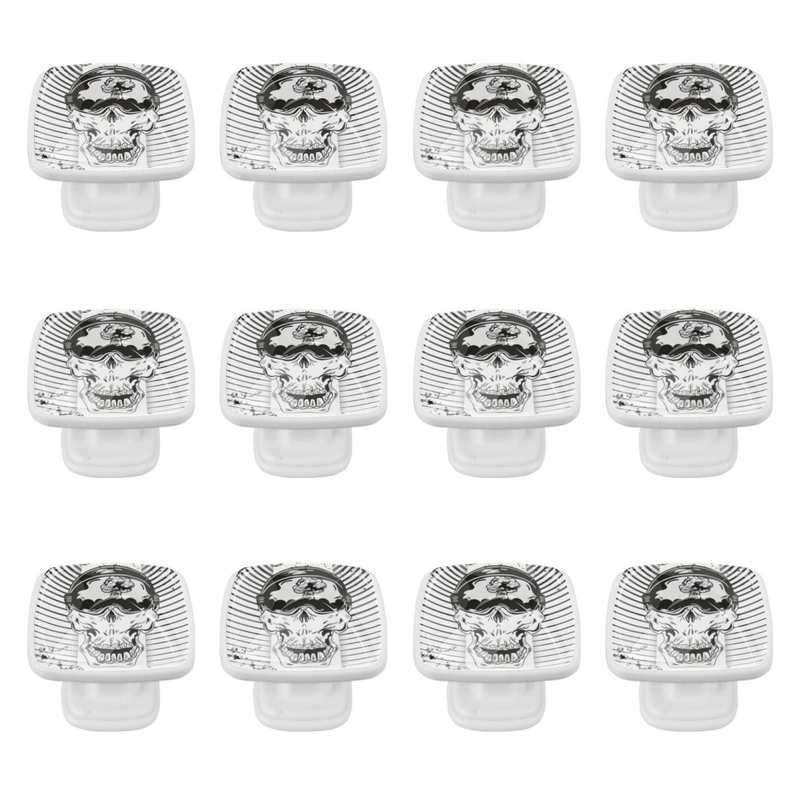 12 PCS Square Drawer Pulls with Screws Black White Japan Skull Head ...