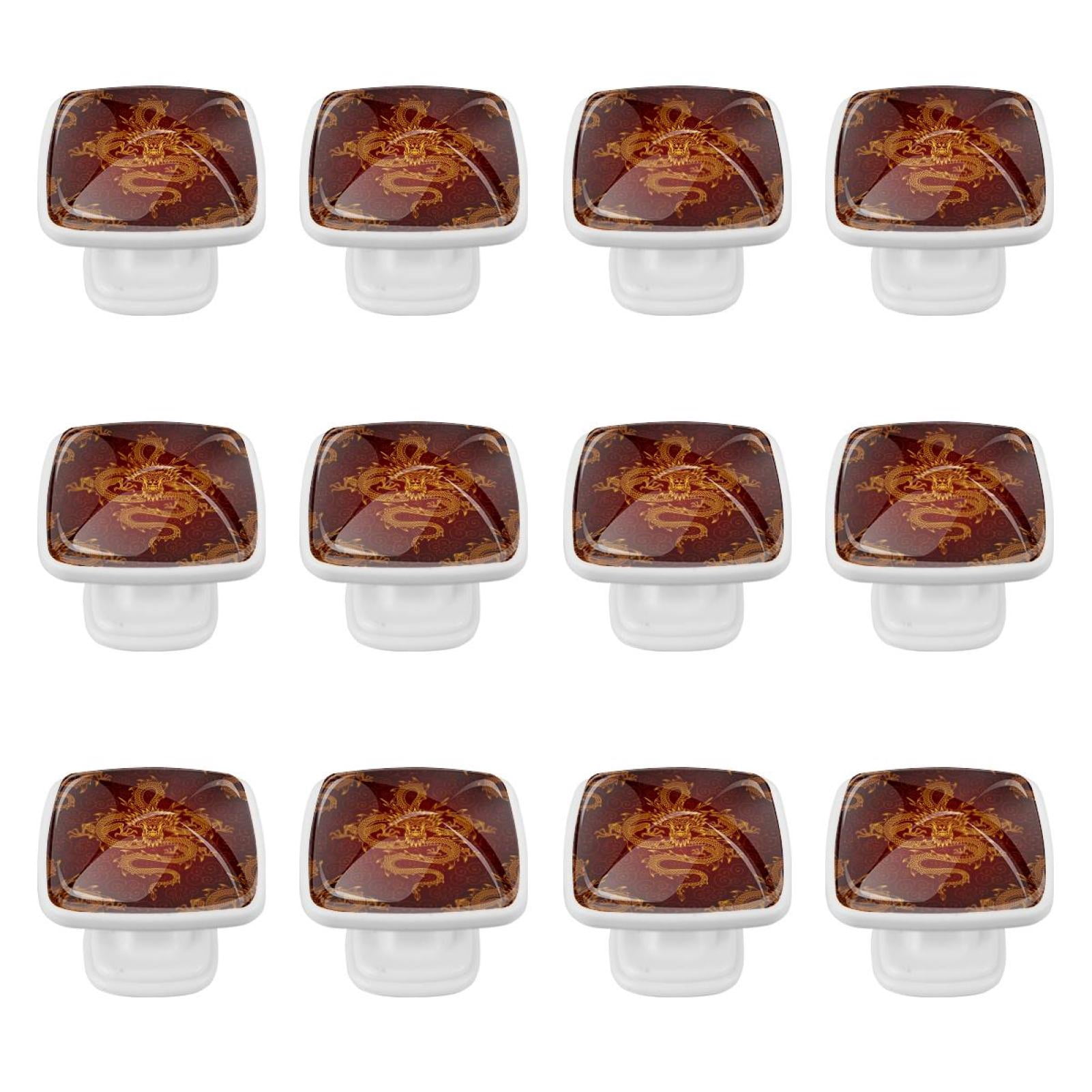 12 PCS Square Drawer Pulls with Screws Chinese Dragon Red Golden ...