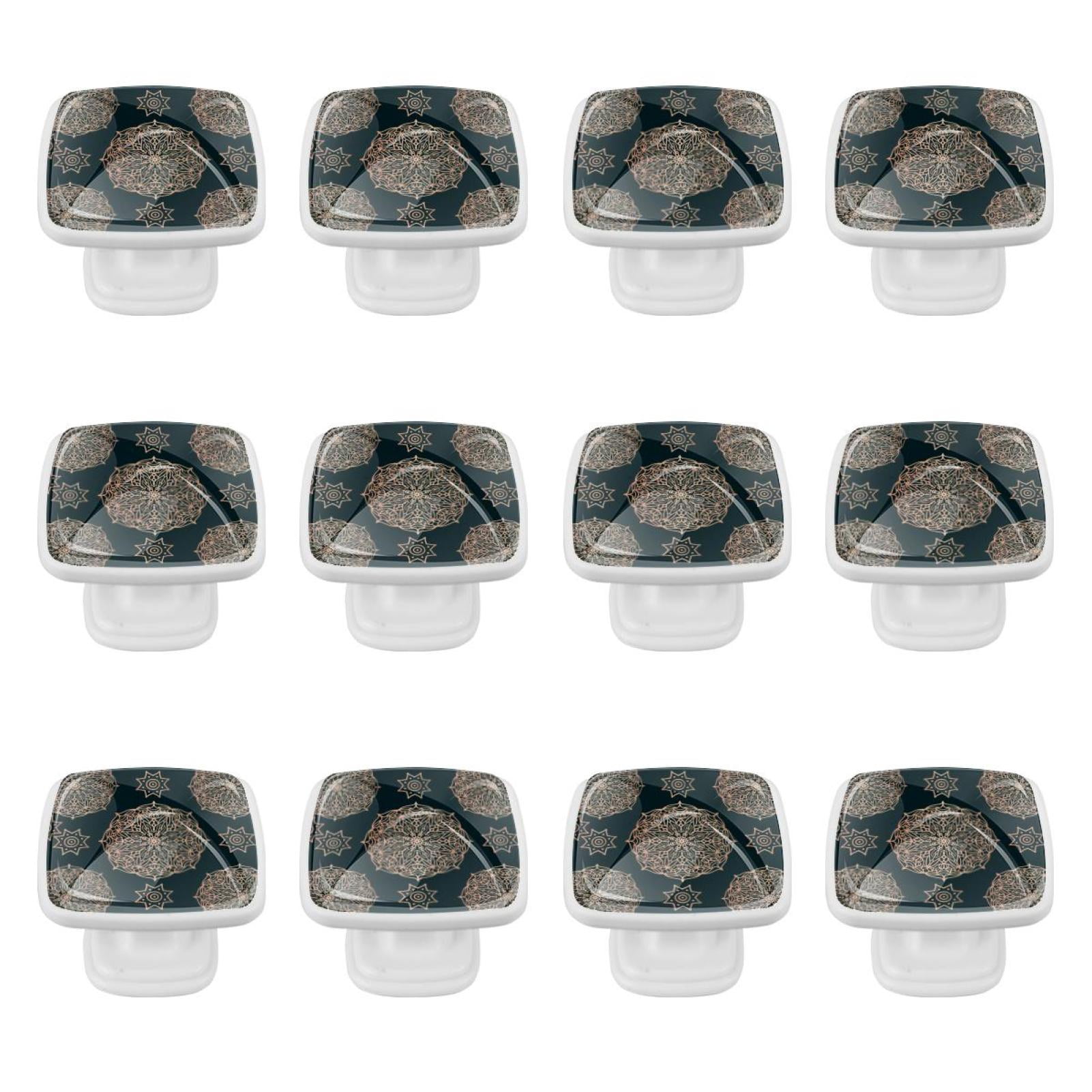 12 PCS Square Drawer Pulls with Screws Geometric Floral Mandala ...