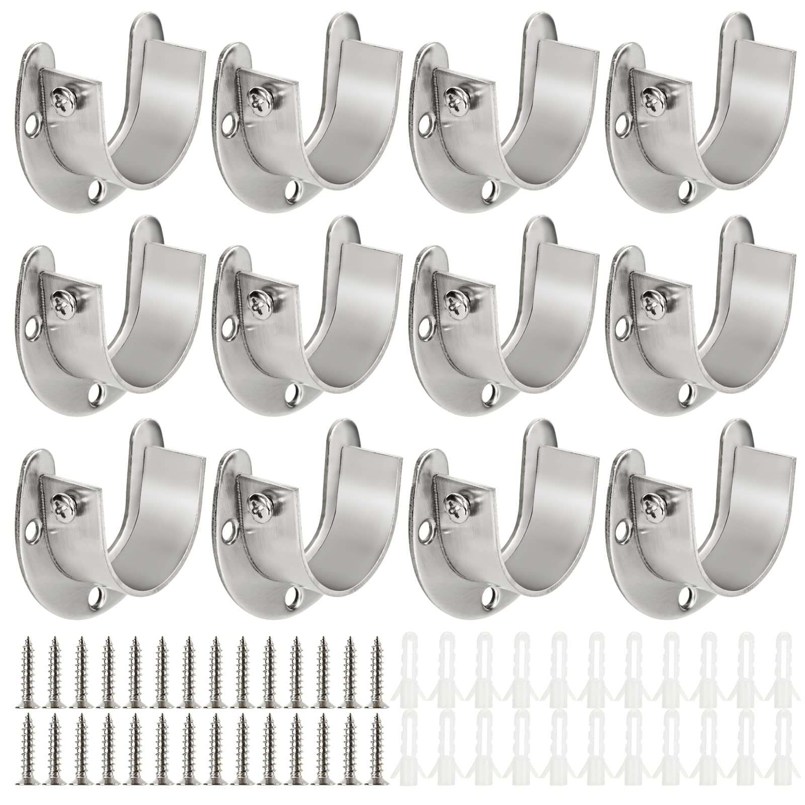 12 PCS Stainless Steel Closet Rod Brackets, 1-1/4 Inch Dia Heavy Duty Socket Flange Rod Holder ...