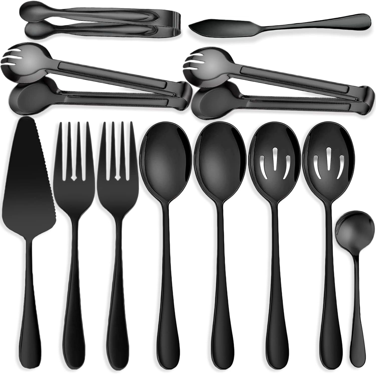 12 PCS Stainless Steel Serving Utensils - Large and Slotted Spoons ...