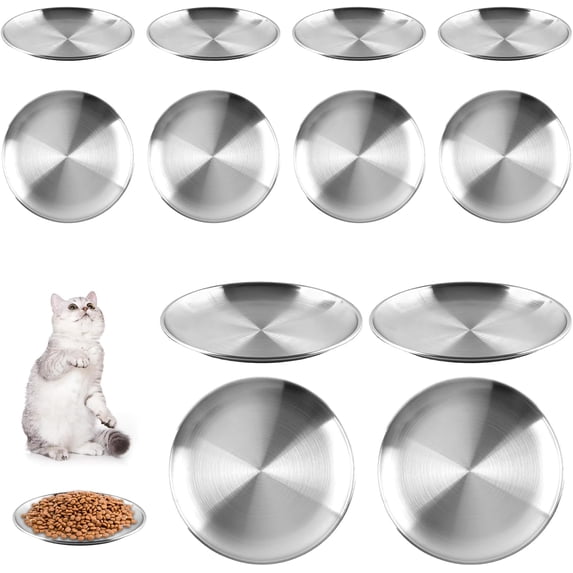 12 PCS Stainless Steel Whisker Friendly Cat Bowl Shallow Cat Food Dish ...