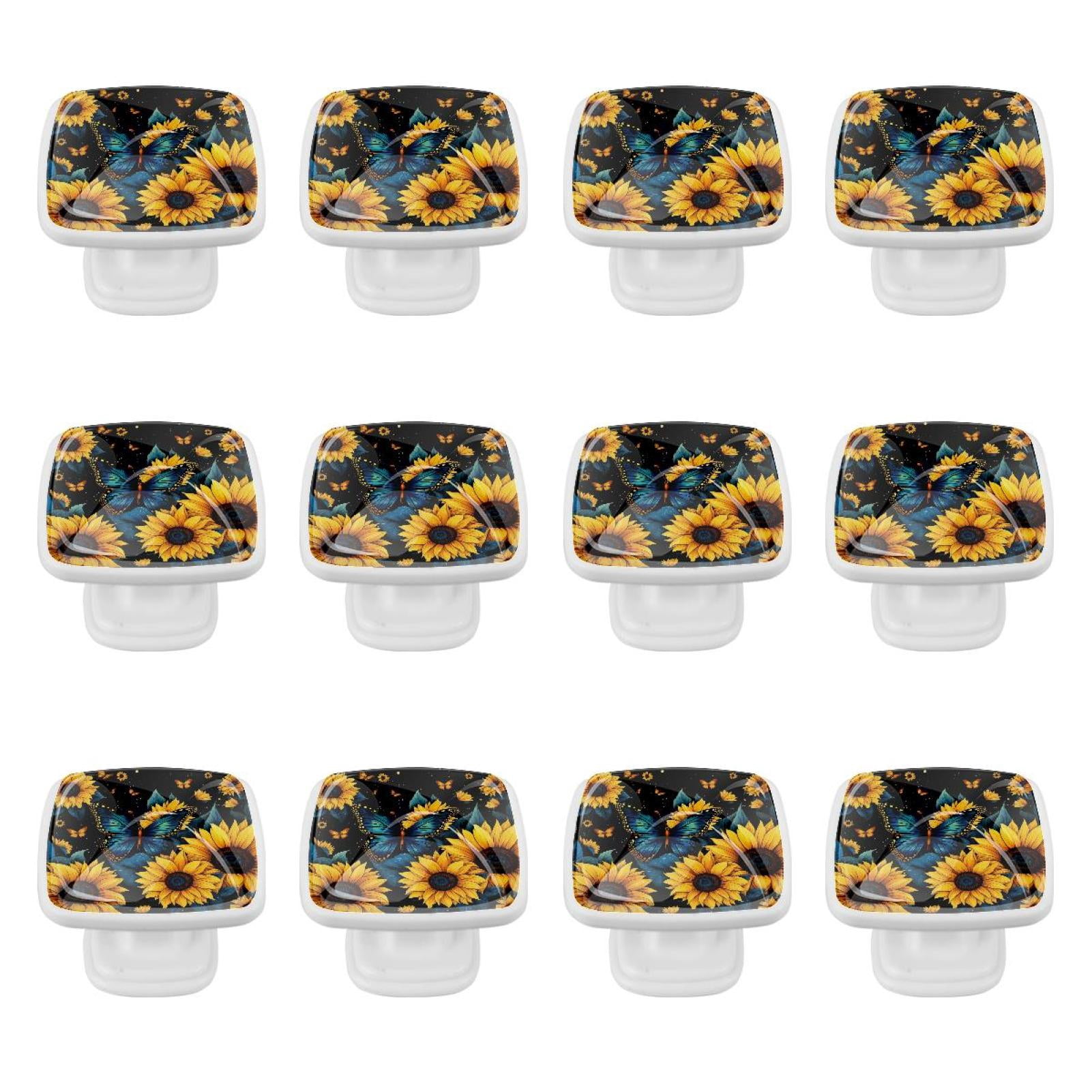 12 PCS Starry Night Sunflower Butterfly Drawer Knobs Square Cabinet ...