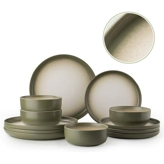 12 PCS Stoneware Dinnerware Sets, Plates and Bowls Set for 4, Reactive ...