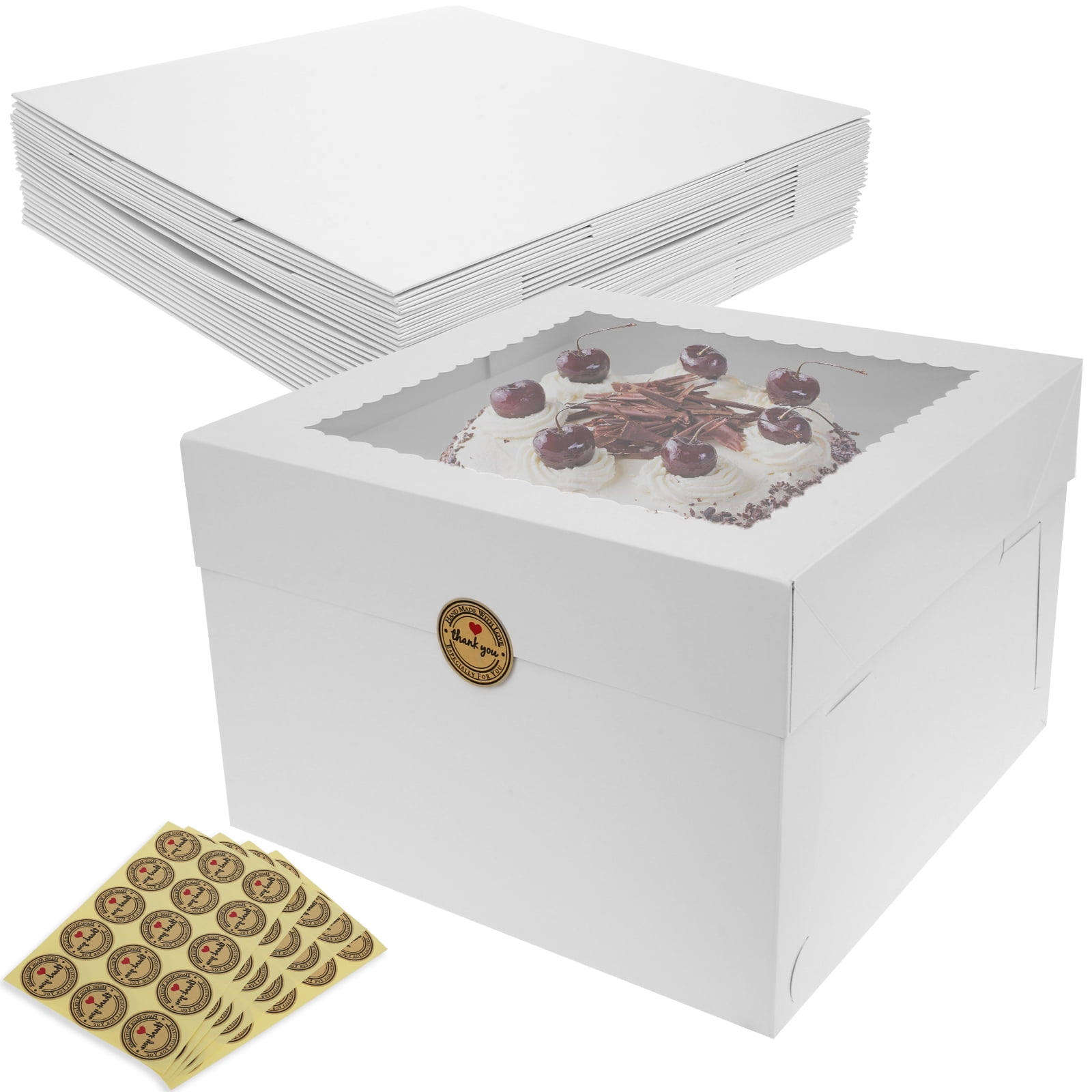 12 PCS Tall Bakery Boxes with Clear Window Easy to Fold Cake Boxes Cake ...