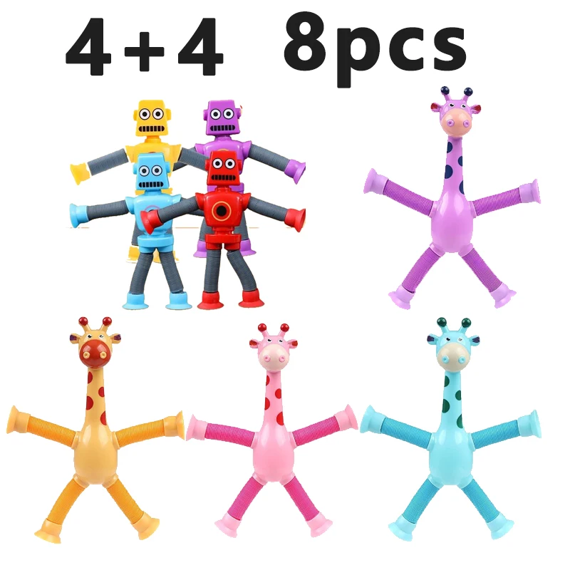 12 PCS Telescopic Suction Cup Giraffe Toy Pop Tubes Fidget Toys Shape ...