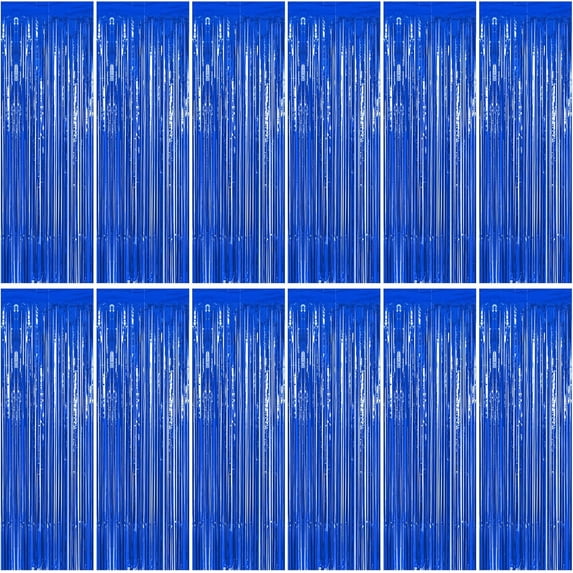 12 PCS Tinsel Backdrop Curtains, 3.28 FT x 7.05 FT Metallic Dark Blue ...
