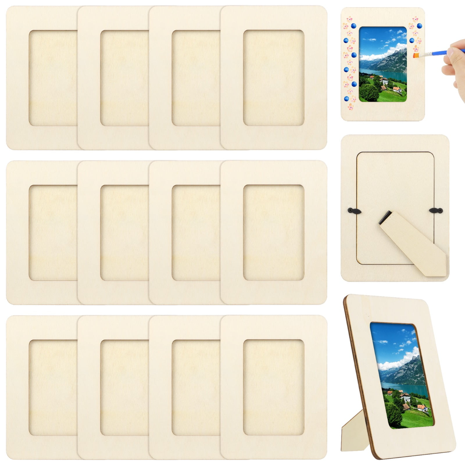 12 PCS Unfinished Wooden Photo Frames, Craft Frames Set, Paintable ...