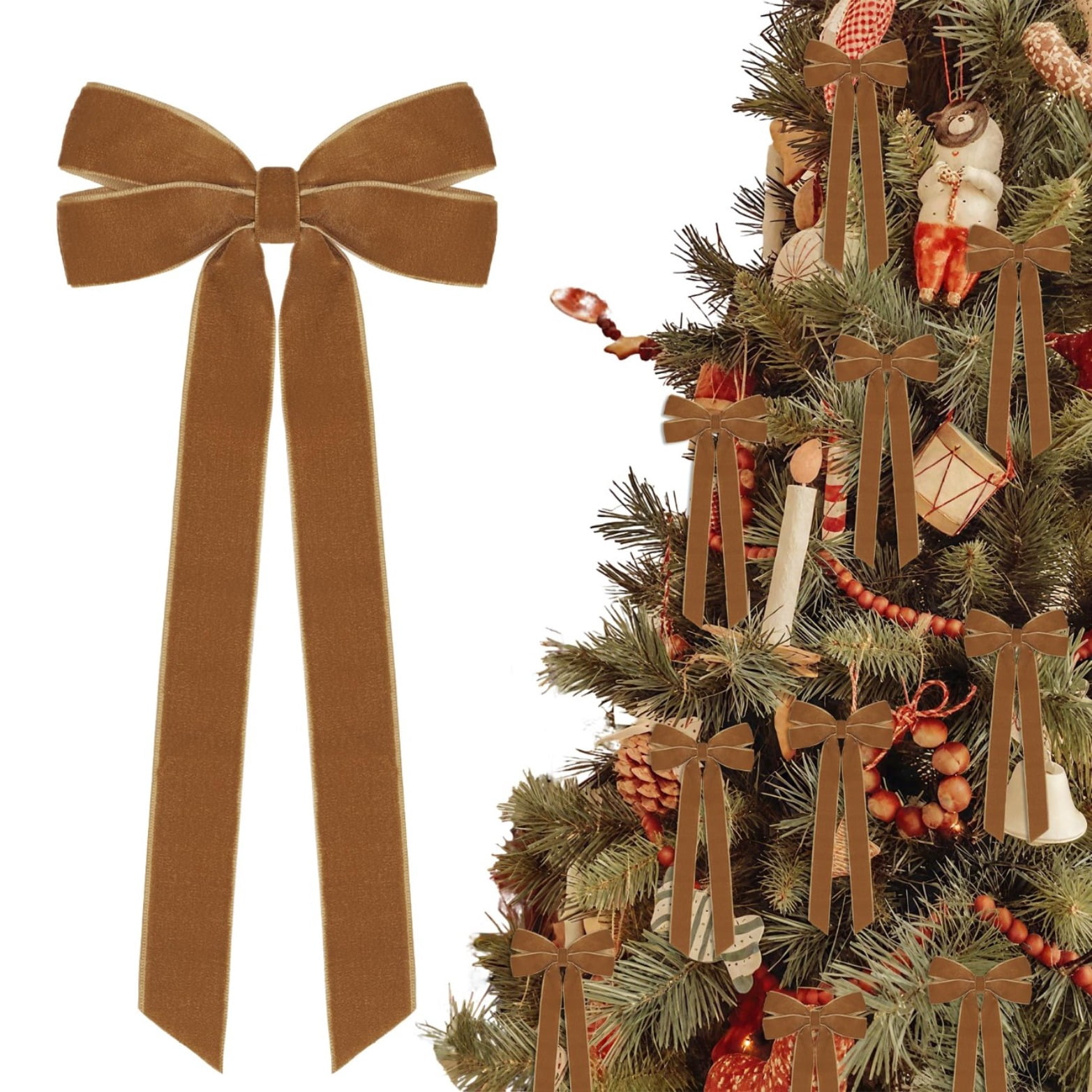 12 PCS Velvet Christmas Bows Ornaments Decorations, 10'' Vintage Long ...