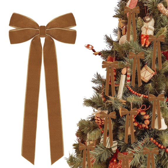 12 PCS Velvet Christmas Bows Ornaments Decorations, 10'' Vintage Long ...