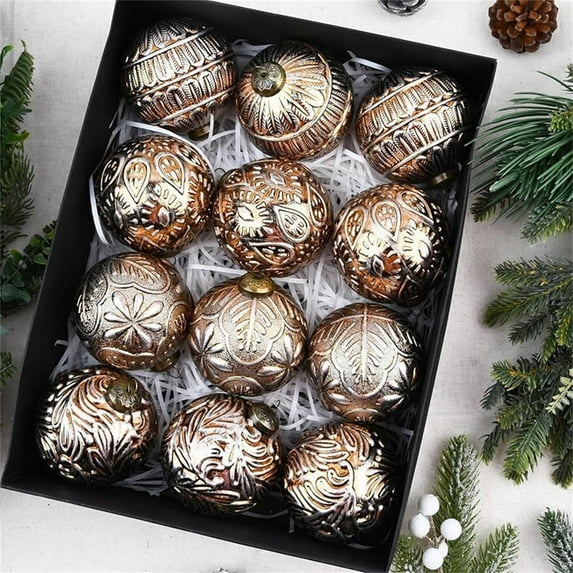 12 PCS Vintage Christmas Ball Ornaments, 3.14" Farmhouse Style ...