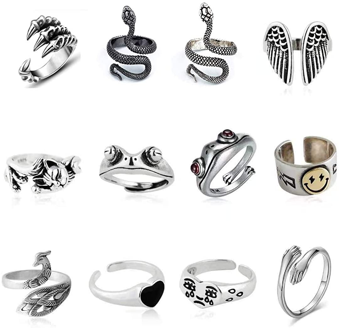 12 PCS Vintage Set for Women Men Girl, Chunky Gothic Cool Punk ...