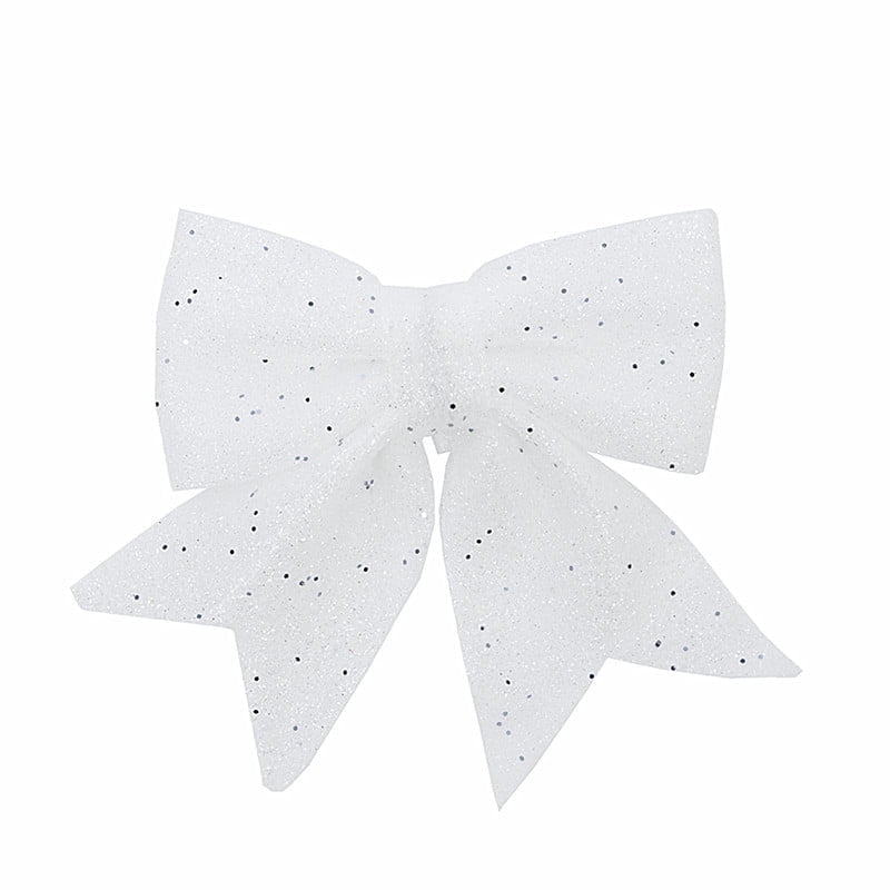 12 PCS White Christmas Bows, 5.5 Inch Glitter Sequin Bows for Christmas ...