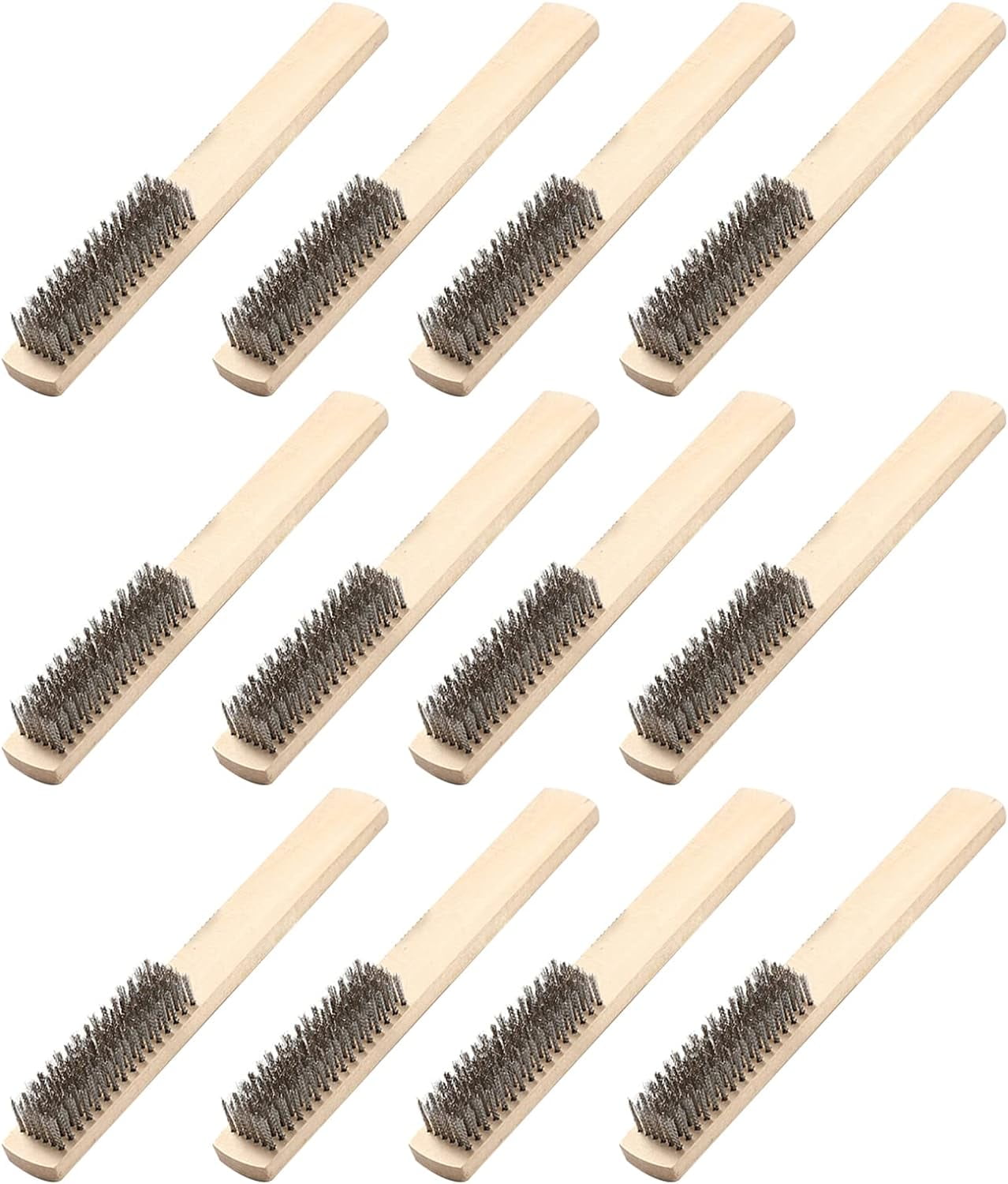 12 PCS Wire Brush Set with Wood Handle Stainless Steel Wire Scratch ...