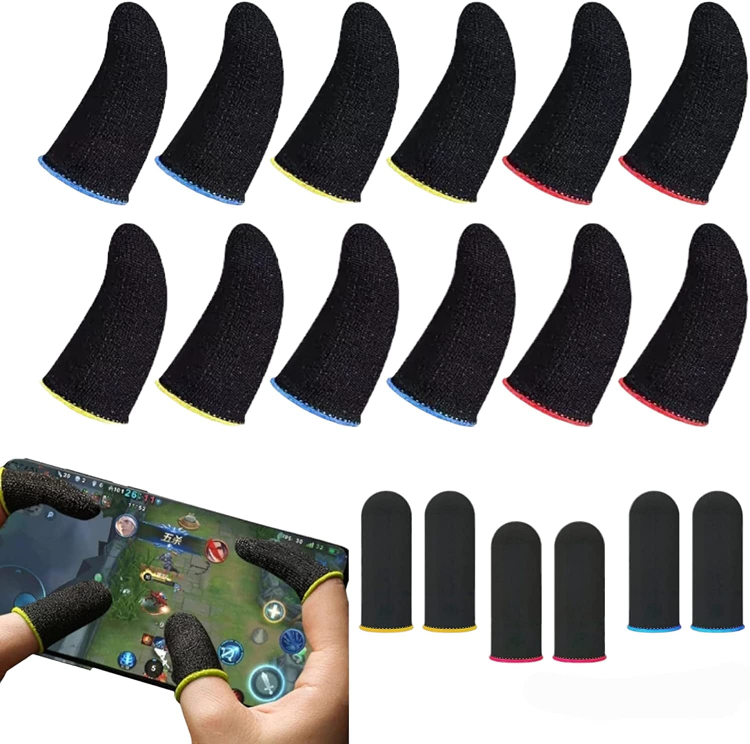 12 PCs Finger Sleeve for Mobile Gaming,Anti-Sweat Breathable Touch ...