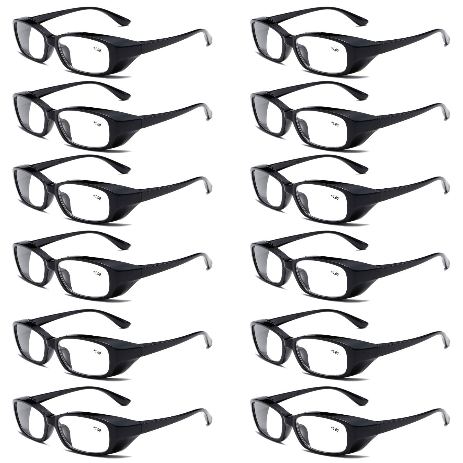 12 PK Clear Lens Mens Black Frame Reading Glasses Heavy Duty Readers ...