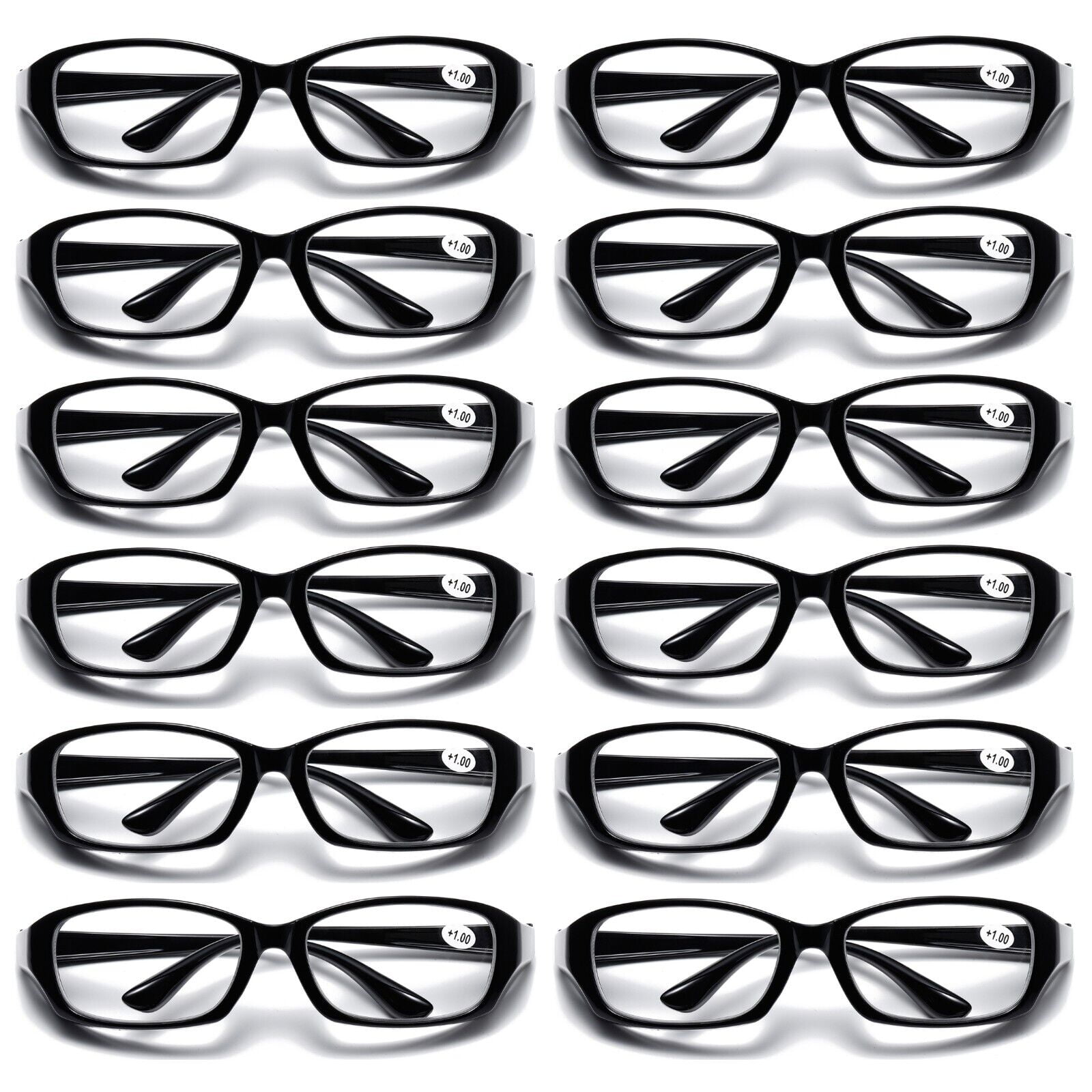 12 PK Full Lens Men Womens Black Reading Glasses Clear Readers with ...