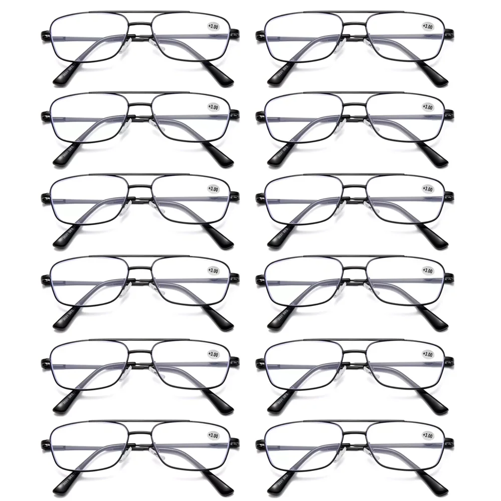 12 PK Mens Retro Aviator Reading Glasses Metal Frame Blue Light ...