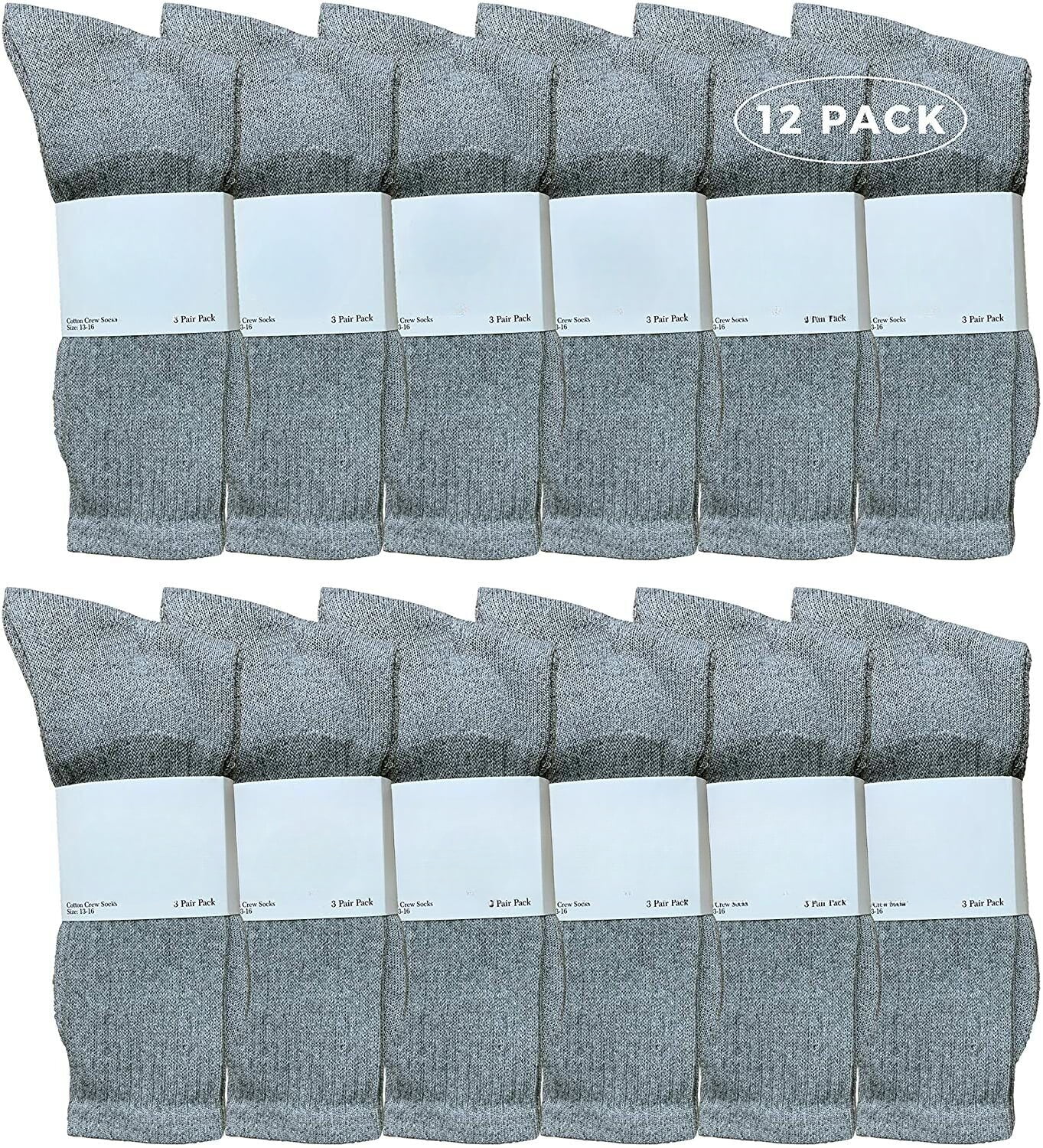 12 PK Mens Sport Crew Sock Wholesale Bulk Gray, 13-16 (Shoe Size 12-15 ...