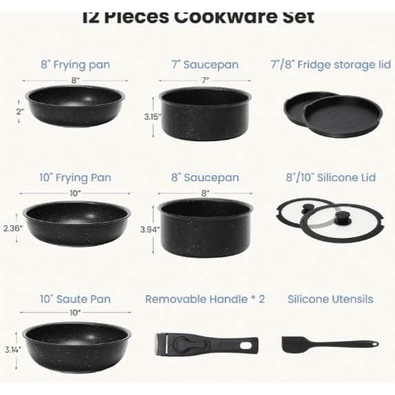 12 POTS And Pans Set, Non-stick Kitchen Cookware Set,Black - Walmart.com