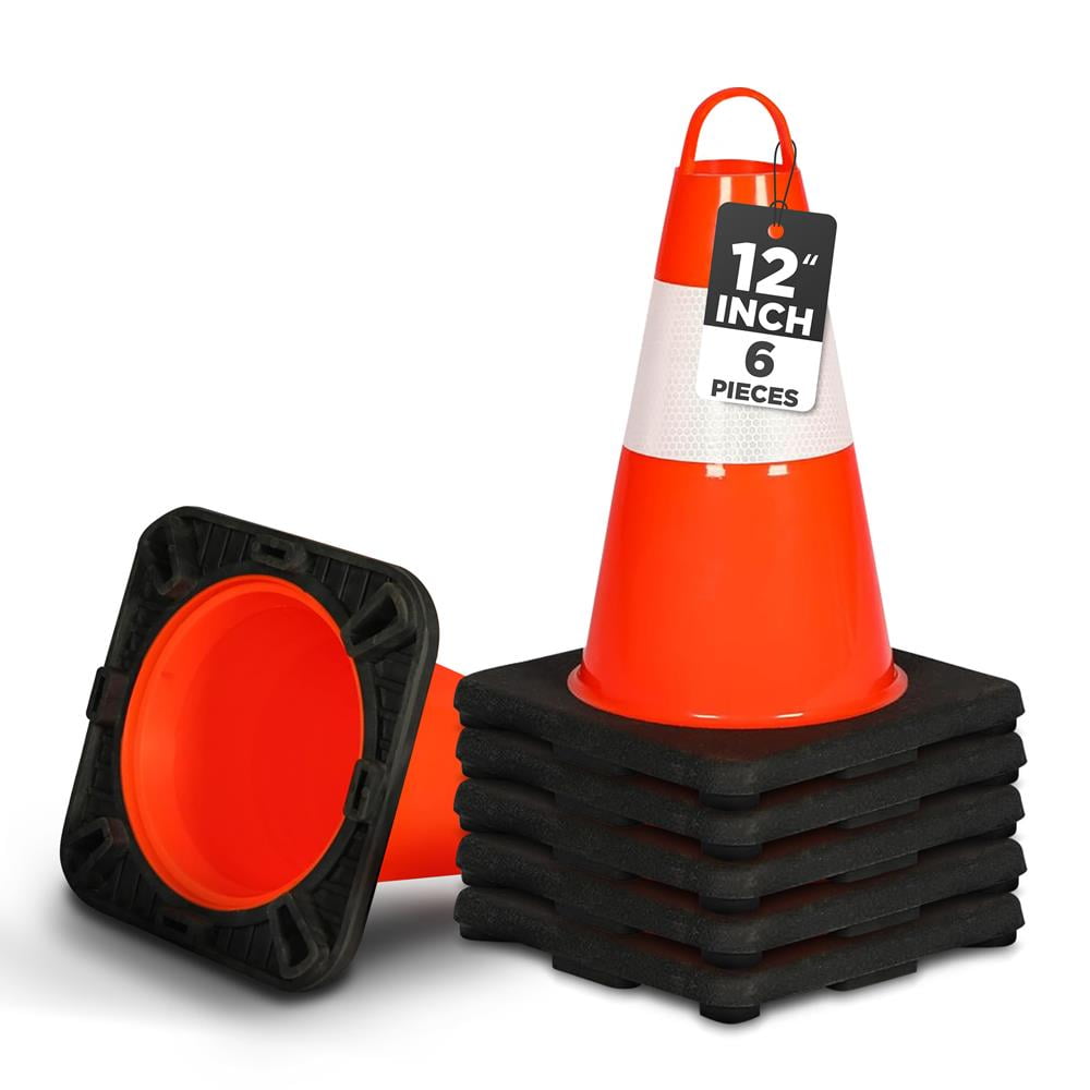 12" PVC Cone - 6 Pieces High Visibility Structurally Stable for Traffic ...