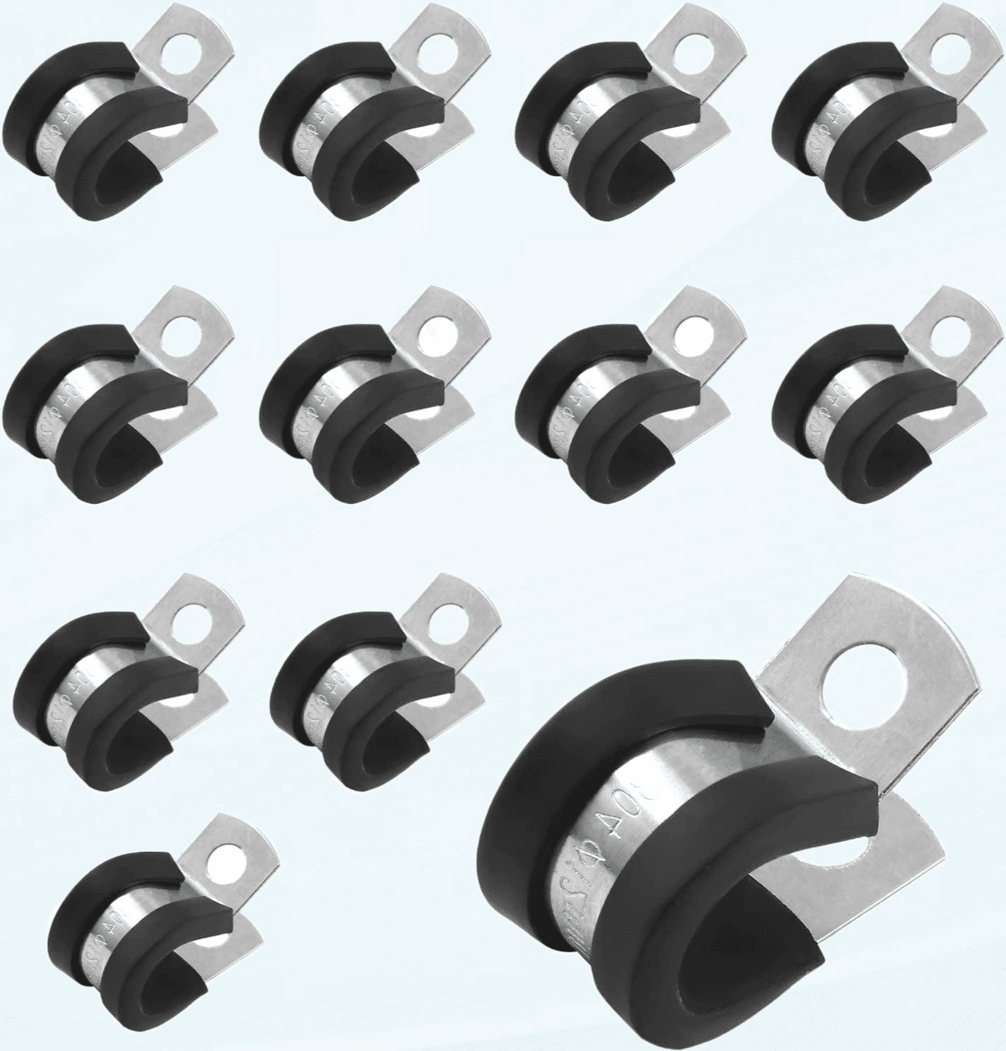 12 Pack 1/2 Inch R Type Cable Clamps, Stainless Steel Pipe Clamp, Rubber Clamp Cushioned ...