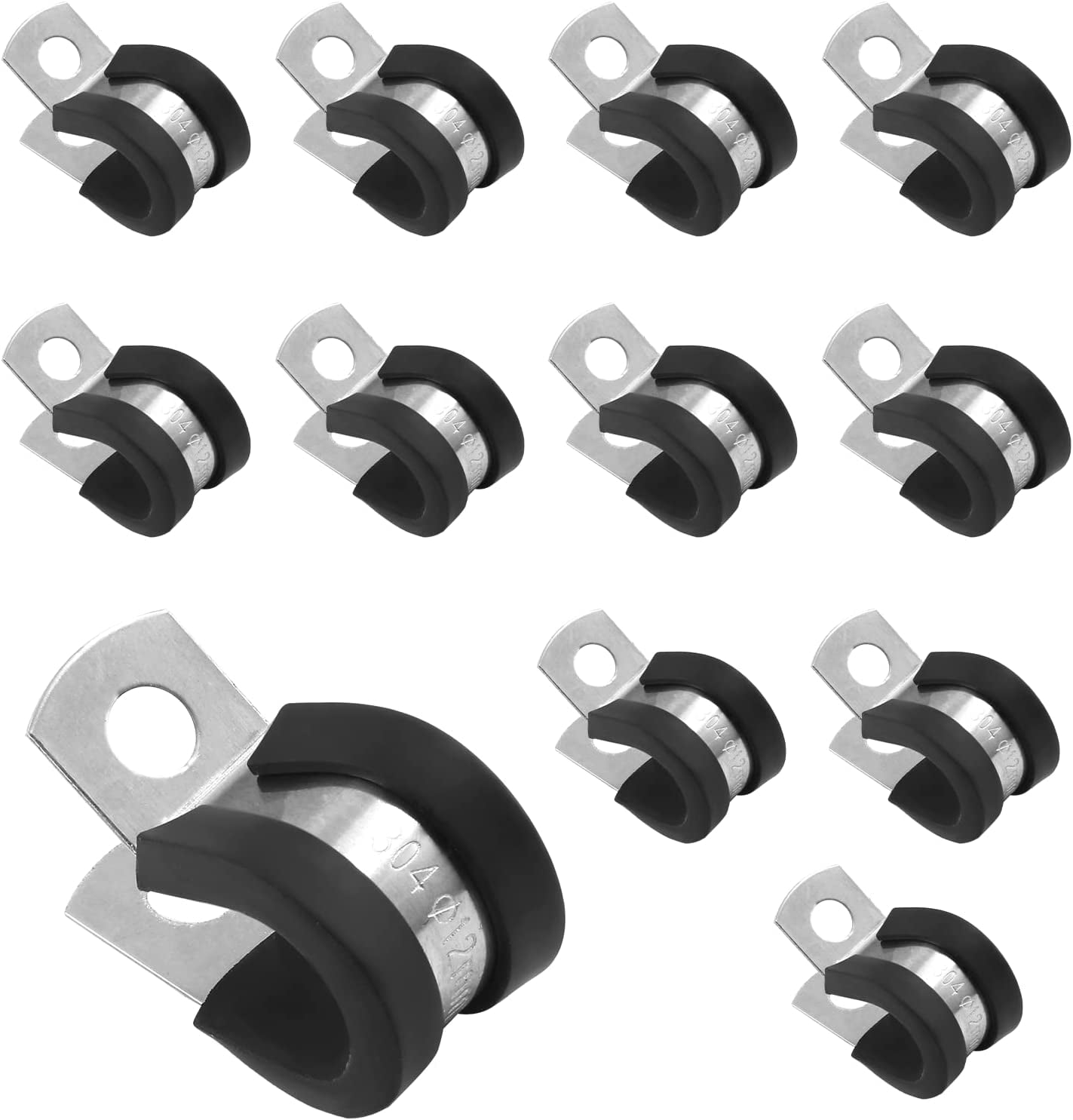 12 Pack 1/2 Inch R Type Cable Clamps, Stainless Steel Pipe Clamp, Rubber Clamp Cushioned ...