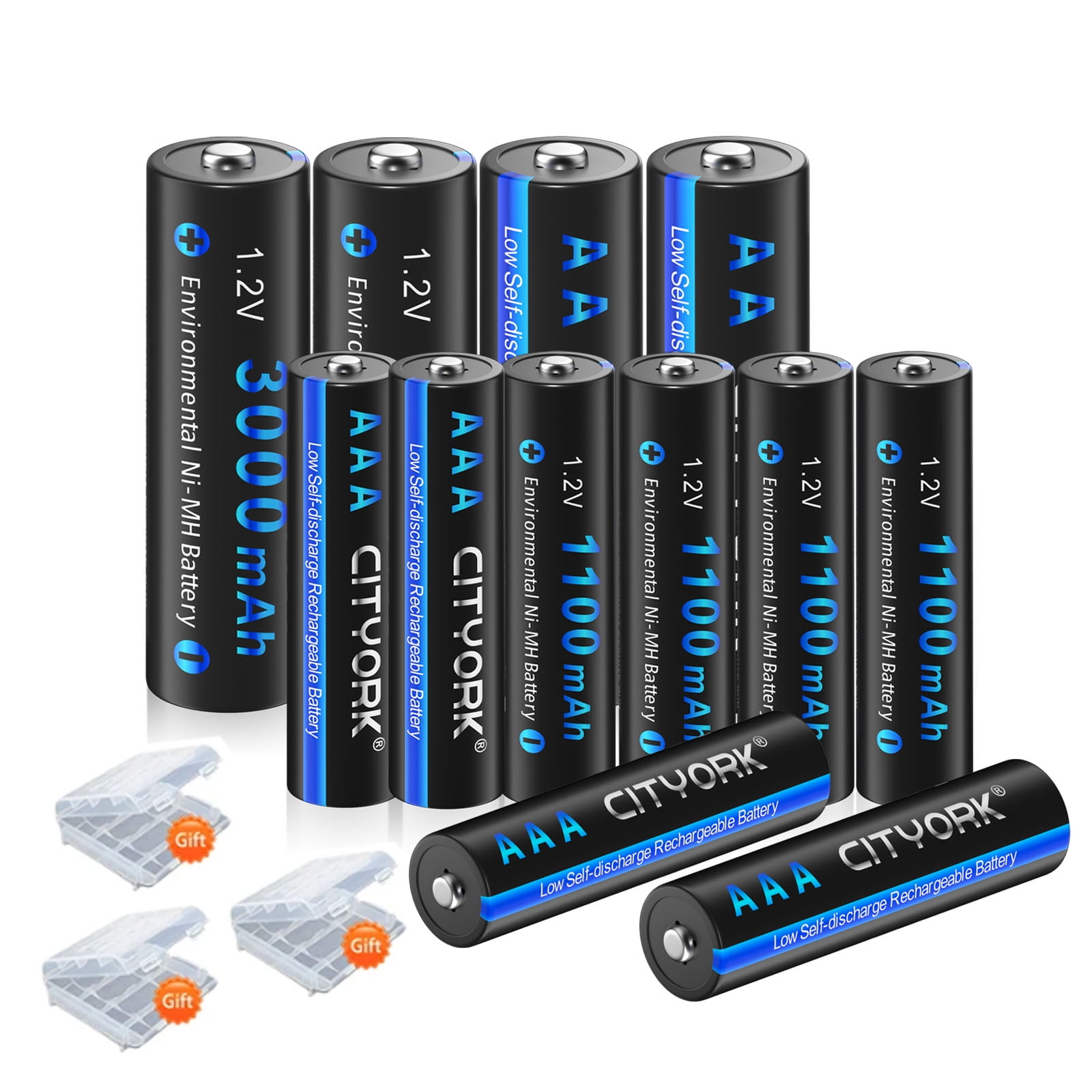 12 Pack 1.2V AA Batteries and AAA Rechargeable Batteries, 4 PCS AA ...