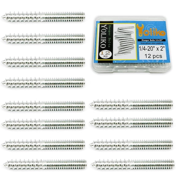 12 Pack 1/4-20 x 2 Inch Silver Hanger Bolts 1/4-20" Double Headed Bolts ...