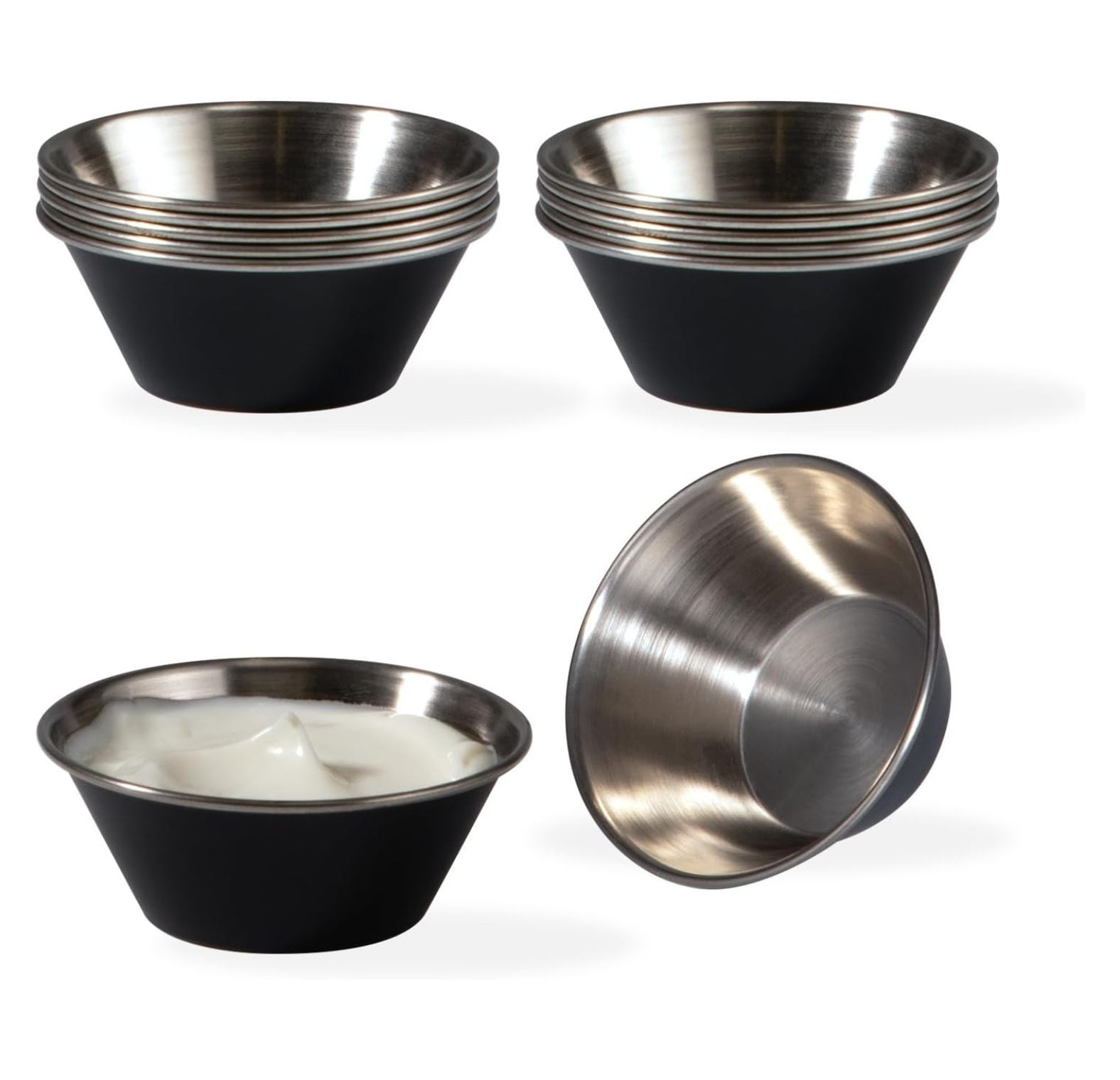 [12 Pack 1.5 oz Stainless Steel Sauce Cups - Matte Black Individual ...