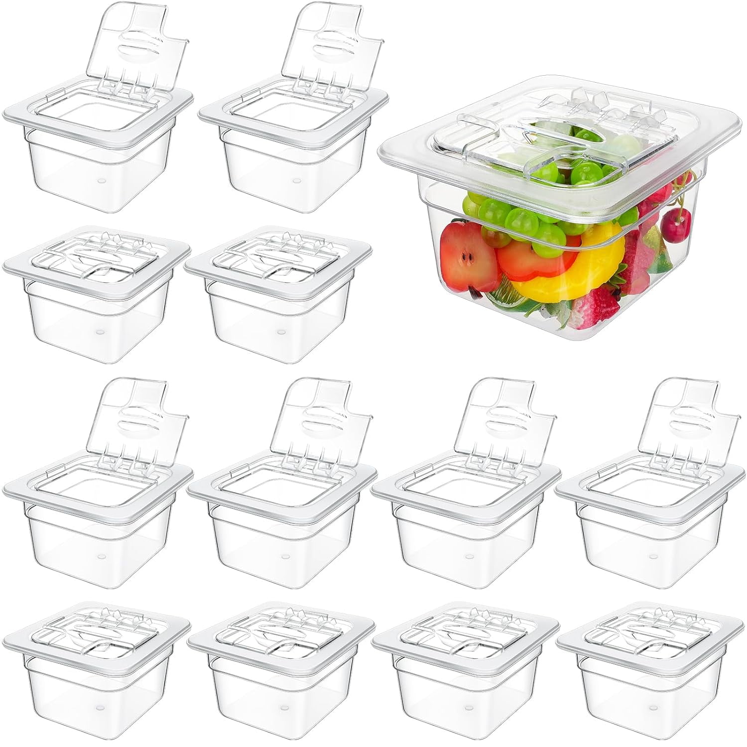 12 Pack 1/6 Size 4'' Deep Food Pan with Lid Clear Plastic Pan ...