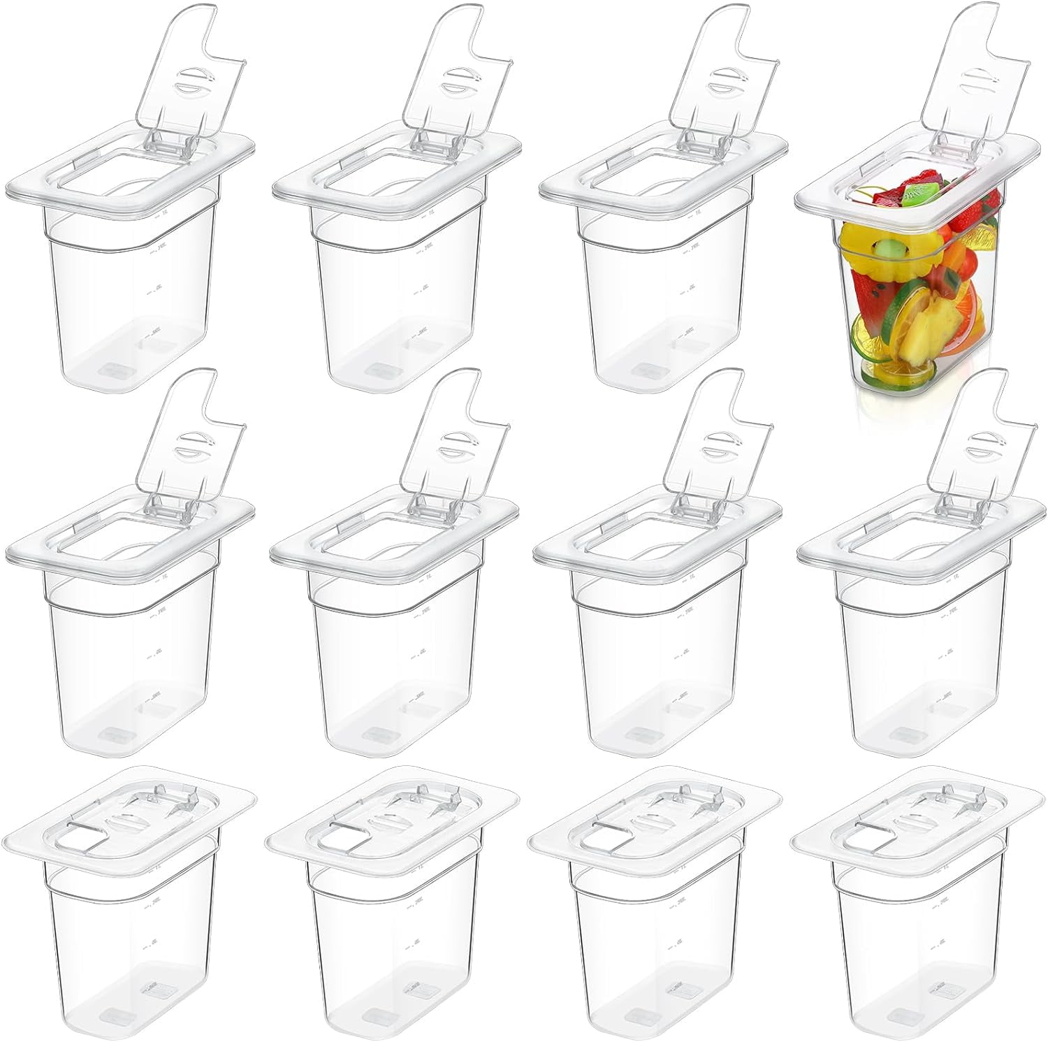 12 Pack 1/9 Size 6'' Deep Polycarbonate Food Pan with Lid Clear ...