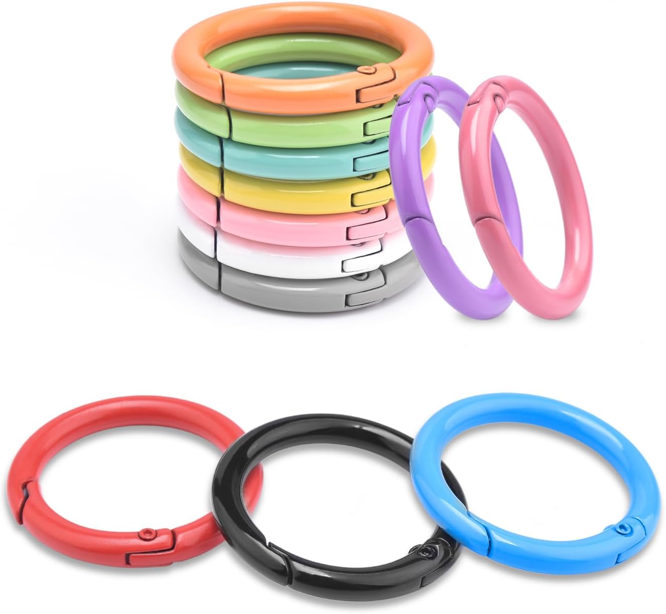 12 Pack 1 Inch Metal Round Carabiner Keyring, Trigger Spring O Rings ...