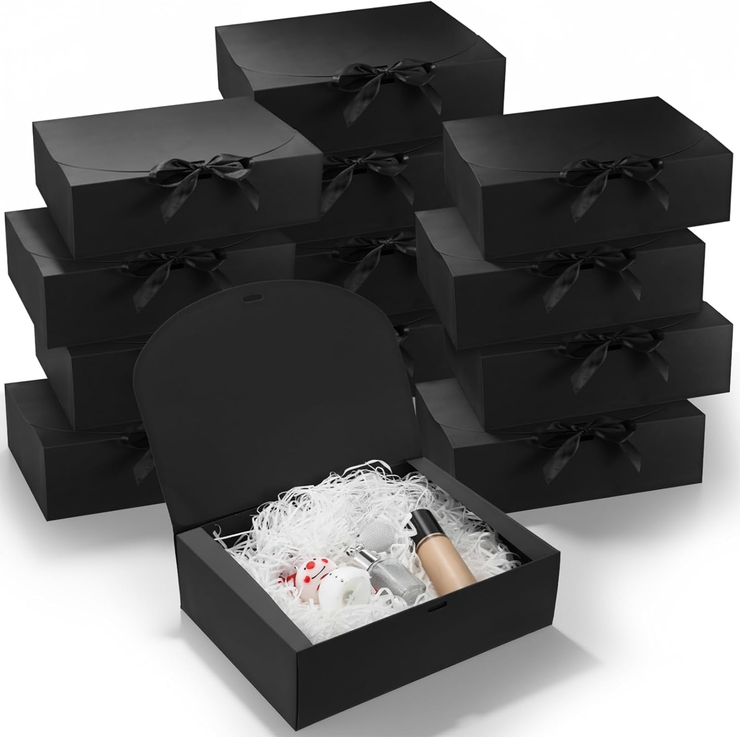 12 Pack 10.6x7.8x3.1 Inch Black Gift Boxes with Lids, Bridesmaid ...