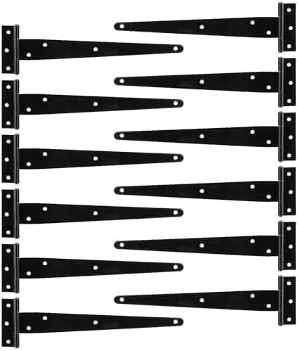 12 Pack 10 Inch T Strap Door Hinges, Heavy Duty Barn Door Hinges, Black ...
