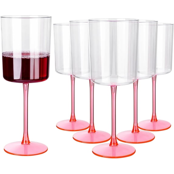 12 Pack 10 Oz Clear Plastic Wine Glasses with Pink Stem - Disposable ...