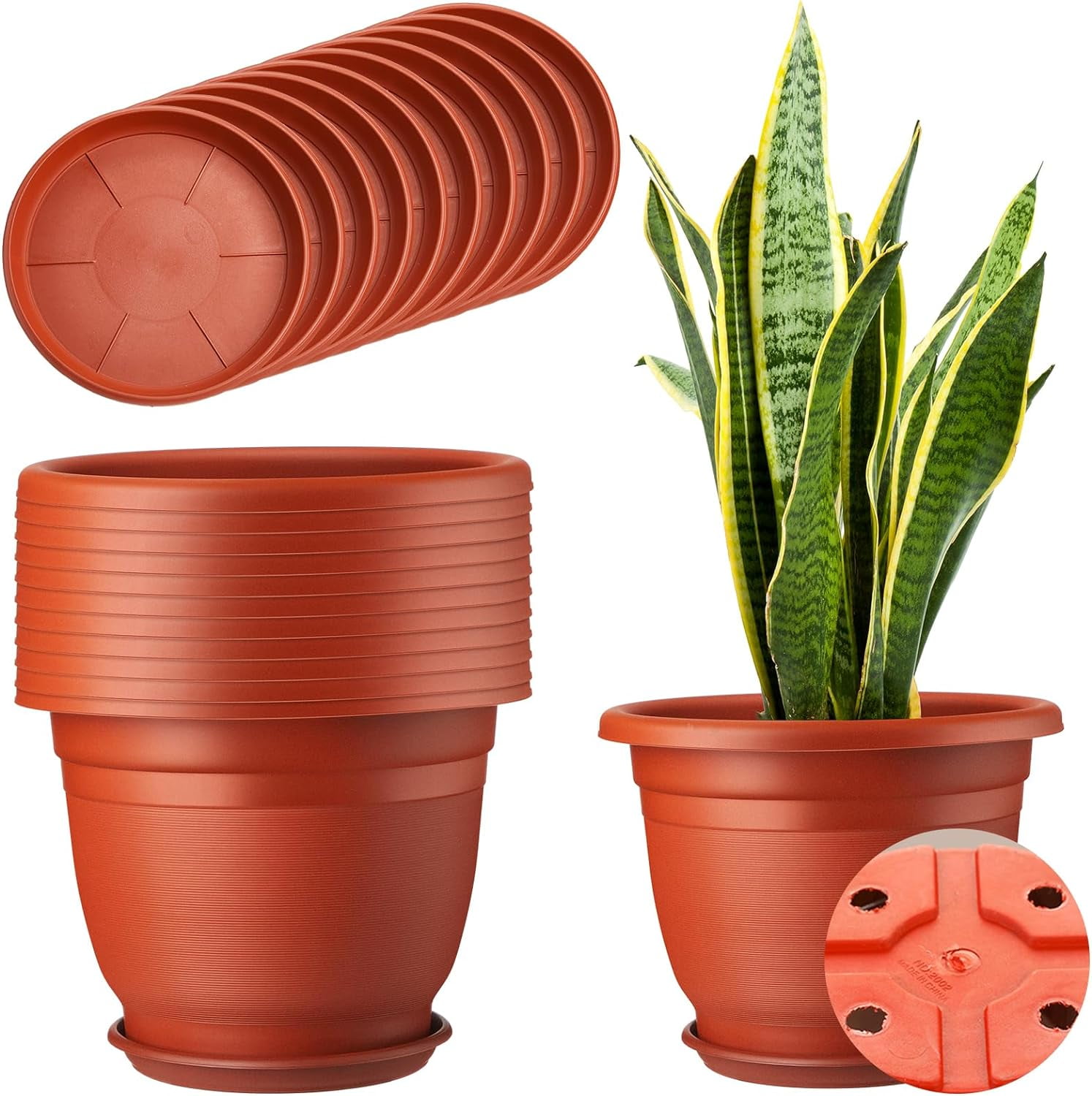 12 Pack 10'' Plastic Plant Pots Round Planter Pots with Saucer Tray ...
