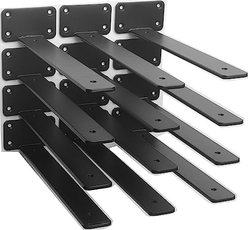 12 Pack - 10 inch Black Hidden L Shelf Bracket (1/5 Inch Thicked) Iron ...