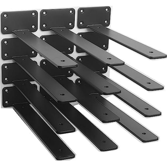 12 Pack - 10 inch Black Hidden L Shelf Bracket (1/5 Inch Thicked) Iron ...