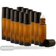 12 Pack - 10 ml (1/3 fl oz) Amber Roll On Bottles With Plastic Roller ...