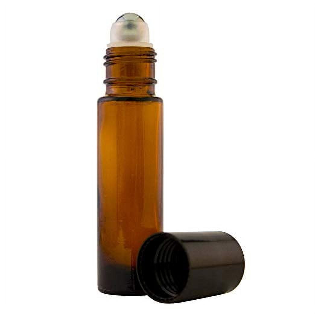 12 Pack - 10 ml (1/3 fl oz) Amber Roll On Bottles With Stainless Steel ...