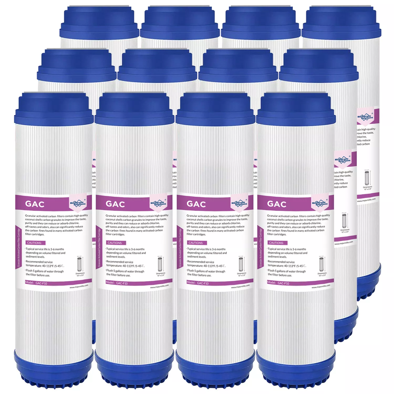 12 Pack 10"x2.5" GAC Granular Activated Carbon Water Filter Whole House ...