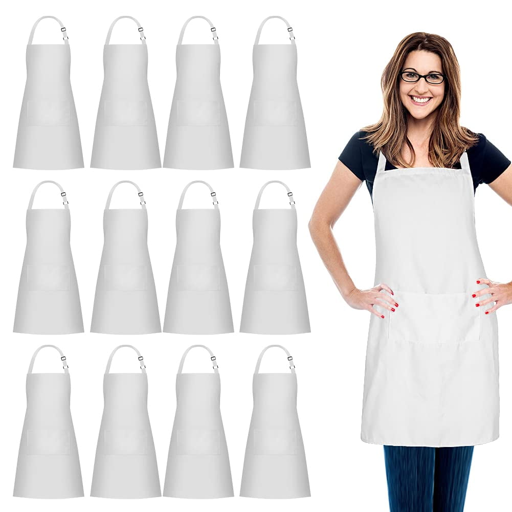12 Pack 100% Cotton Aprons Bulk with 2 Pockets Cooking Chef Kitchen ...