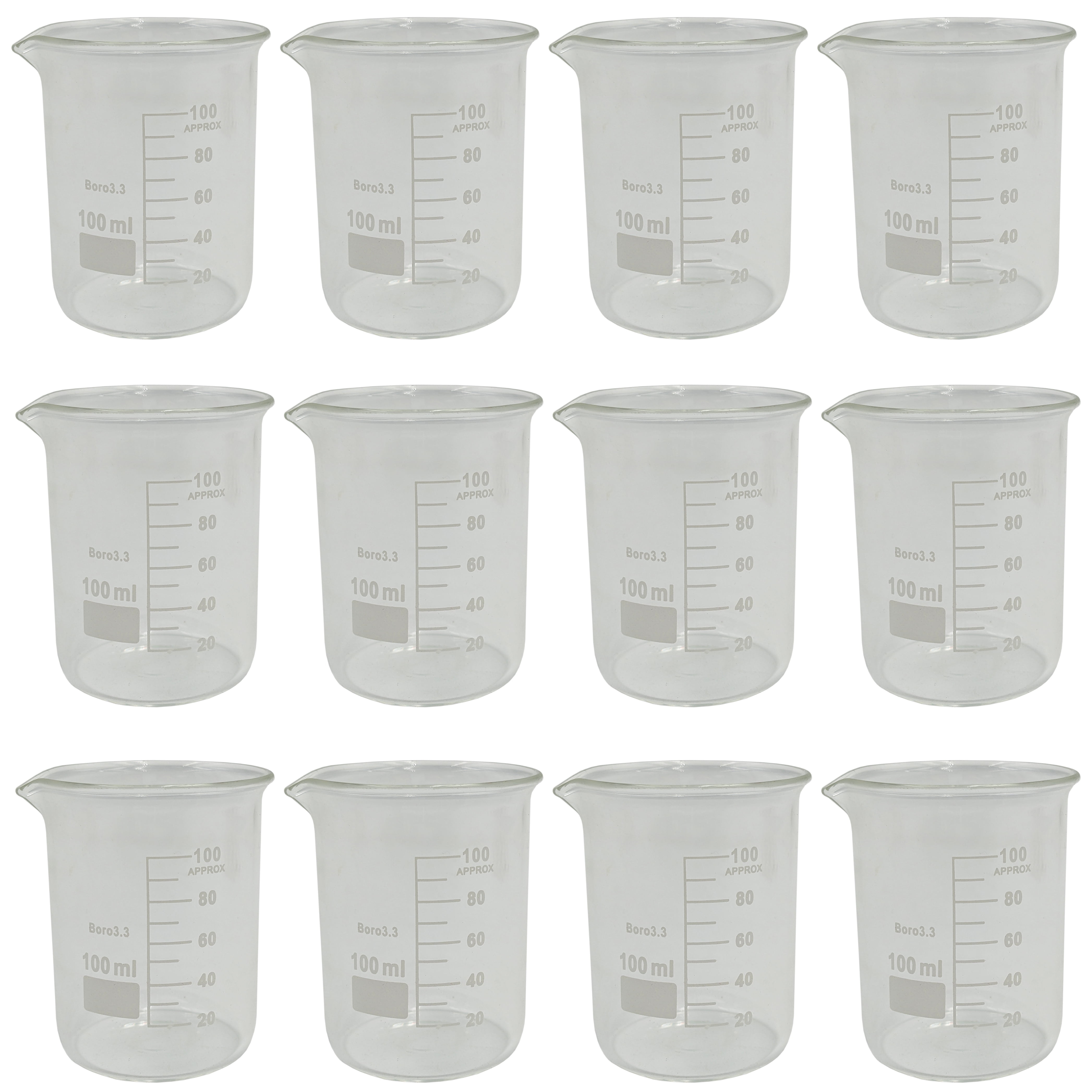 12 Pack 100mL Glass Beakers with Pour Spout, Borosilicate, 2.09 ...