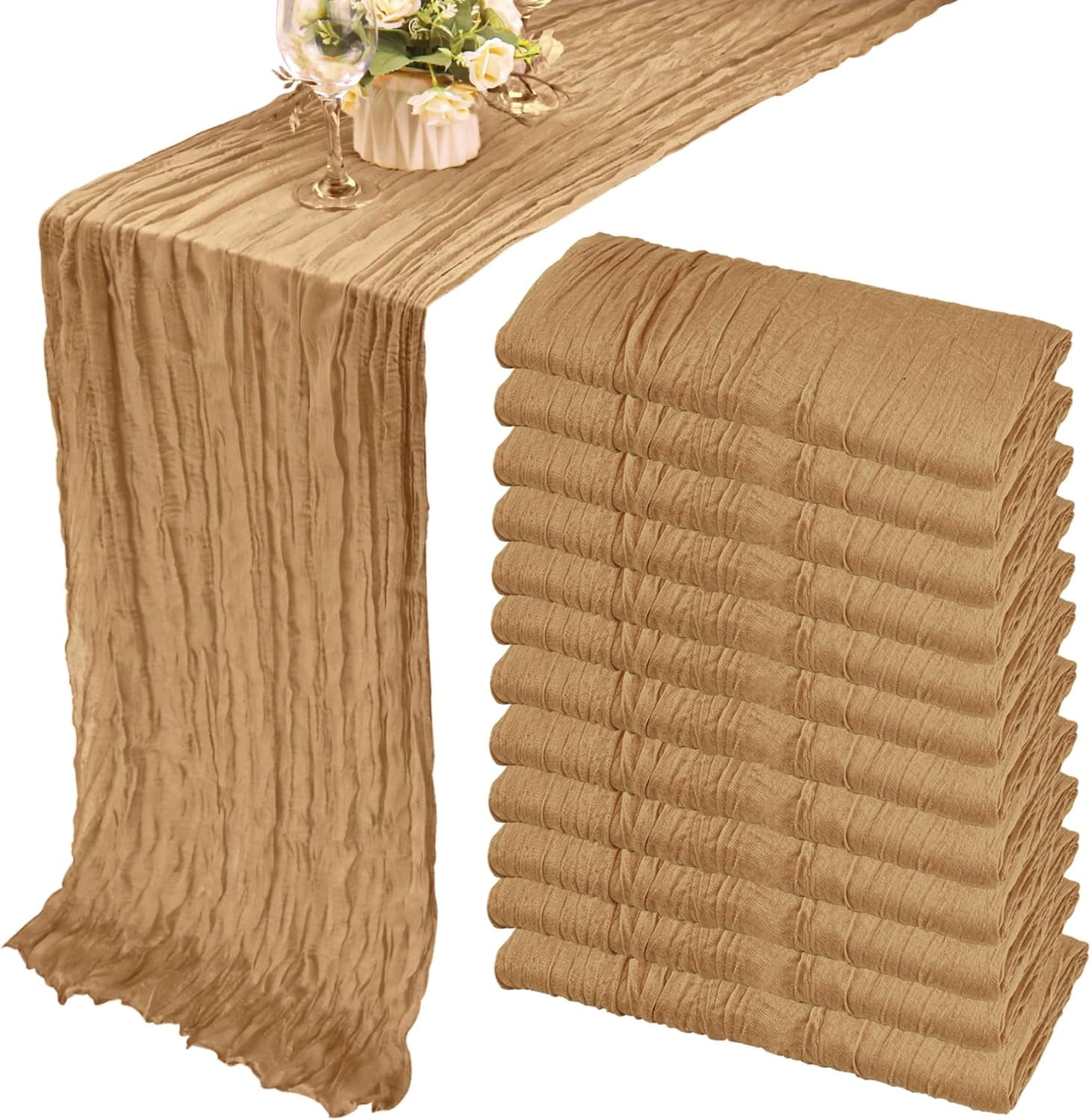 12 Pack 10Ft Cheesecloth Table Runner 35x120 Inch Boho Gauze Table ...