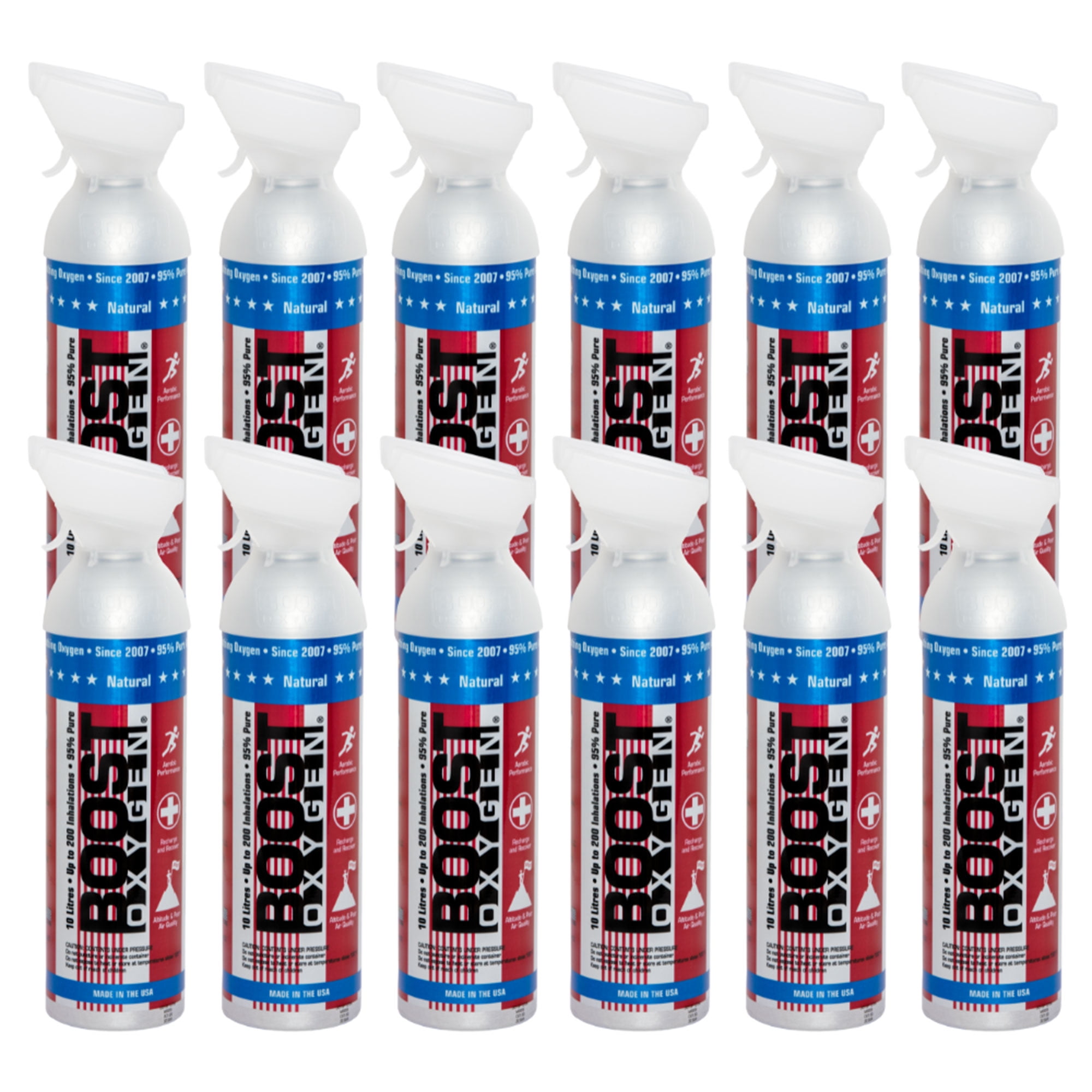 12 Pack 10L Boost Oxygen Stars/Stripes Pure Canned Oxygen Canister ...