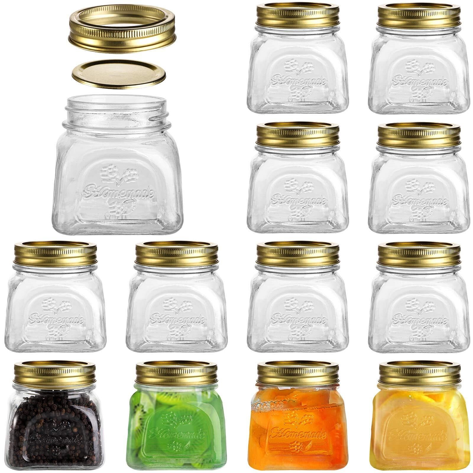 12 Pack 10OZ Airtight Mason Jars with Gold Metal Lids, Small Glass Jars ...